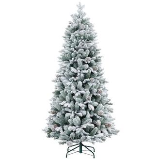 HOMCOM Künstlicher Weihnachtsbaum mit Schnee, 183 cm Christbaum mit 1489 Spitzen, klappbar Metallständer, für Weihnachten Deko, Grün