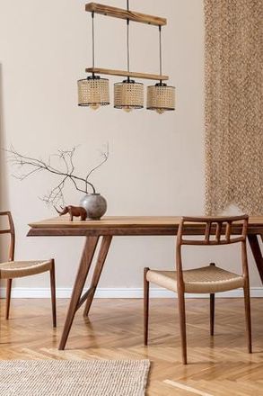 Opviq Rustic Wooden Chandelier, Vintage Color, 15 cm Diameter, 80 cm Height, Adjustable, E27 Socket, Max 40W, Electrostatic Oven Dried Paint | Perfect for S