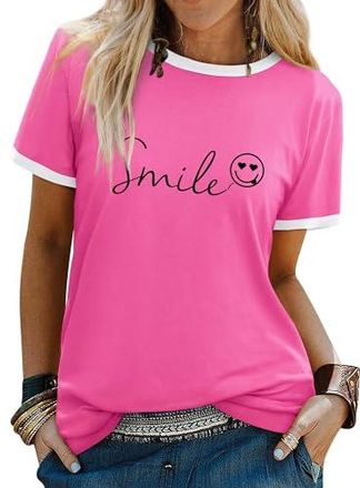 Dresswel T-shirt pour femme avec imprim&eacute; sourire - T-shirt &agrave; manches courtes et col rond - Hauts d&eacute;t&eacute; - Tee Tops - Blouse, XL