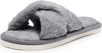 Alexis Leroy Pantoufles Femme Hiver Fourrure Bout Ouvert Slippers Gris 36-37 EU