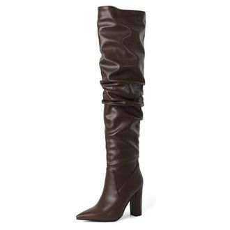 Generic Bottes d&eacute;quitation &agrave; talon haut pliss&eacute;es pour femme - &Agrave; enfiler au-dessus du genou - Bout pointu, marron, 39.5 EU