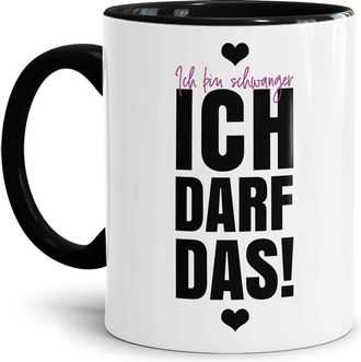 Tassendruck Spruchtasse - ich Bin schwanger, ich darf das! - Lustige Kaffeetasse/Bald Mama/Schwangerschaft/Geschenk Freundin - Innen & Henkel Schwarz
