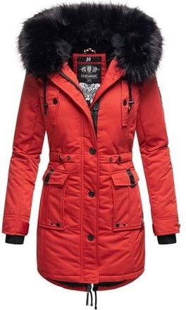 Navahoo B818 Parka dhiver &agrave; capuche en fourrure synth&eacute;tique pour femme - Rouge - Small