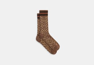 Coach Signature Kalbsleder-Socken in Beige, Gr&ouml;&szlig;e S/M | Baumwolle