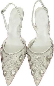 Generic YUJIEBB Sandales &agrave; talons hauts style f&eacute;e &agrave; talons fins pointus Chaussures en maille strass Chaussures de mariage argent&eacute;es, Blanc 6 cm., 39.5 EU