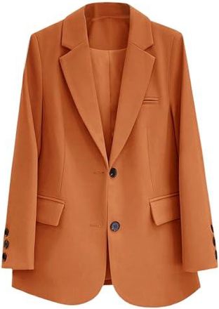 Generic Blazer à manches longues - Style décontracté - Épaules rembourrées - Coupe ajustée - Pour le travail et le bureau - Avec poches, Orange, XXL