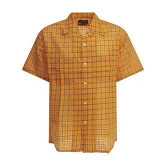 Beams Plus Chemise en nylon &agrave; col ouvert &agrave; carreaux a&eacute;r&eacute;s - Homme - Chemises - Orange - Taille: L