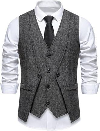 Generico Gilet en laine pour homme style vintage &agrave; deux rang&eacute;es Steampunk, gris, XXL