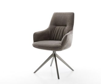 DELIFE Drehstuhl Zelia-Flex mit Armlehnen Strukturstoff Soft Taupe Kreuzgestell breit Graphit 360&deg; drehbar Wippfunktion Taschenfederkern, Esszimmerst&uuml;hle