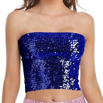 Generic Haut &agrave; paillettes arc-en-ciel pour femme - Haut tube &agrave; paillettes pour femme - Couleur unie - Tunique brillante d&eacute;contract&eacute;e - Corset scintillant - Ha