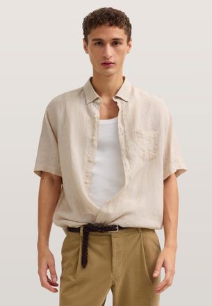 Bugatti Herren Kurzarm-Hemd Modern Fit aus Leinen mit Button-Down-Kragen