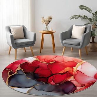 Generic Rouge Et Noir Tapis Rond Abstrait - 120 cm Lavable Doux et antid&eacute;rapant Tapis, Belle &Agrave; La Texture dalcool Impression pour Chambre &agrave; Coucher Salon Vest