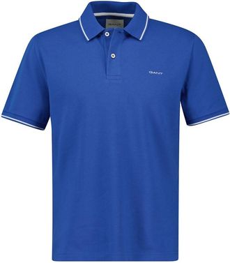 GANT Gant Herren Poloshirt - Tipping Pique Rugger, Kurzarm, Knopfleiste, Logo, Uni Blau (Rich Blue) XL