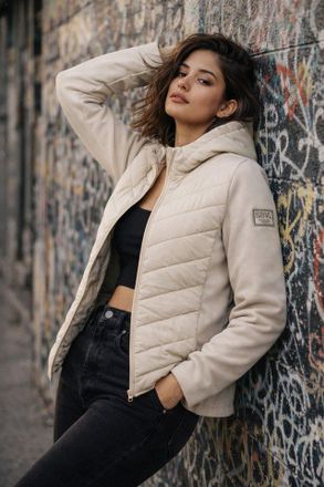 Sublevel Steppjacke Damen Hybrid Jacke Leichte &Uuml;bergangsjacke Kapuzenjacke Gesteppte Stepp-Front & Sweat-&Auml;rmel, Outddor