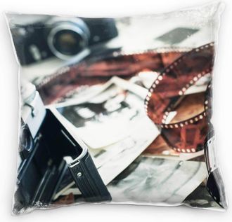 Paul Sinus Art Vintage, Kamera, Filmrollen, grau, braun Deko Kissen 40x40cm für Couch Sofa Lounge Zierkissen - Dekoration zum Wohlfühlen