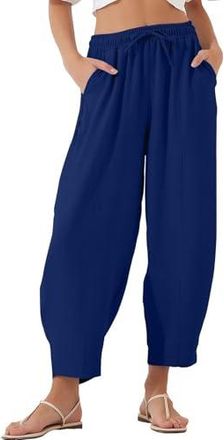Generic Pantalon en coton et lin pour femme - Jambe large - Pantalon de plage d&eacute;t&eacute; confortable - Pantalon de yoga Palazzo - XIYU26064, bleu, XXL