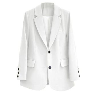 Generic Blazer à manches longues - Style décontracté - Épaules rembourrées - Coupe ajustée - Pour le travail et le bureau - Avec poches, blanc, 3XL