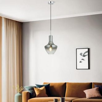 Opviq Elegant Chrome Chandelier, Metal Body, Ø27 cm Glass Cap, Adjustable Height 80-167 cm, E27 Socket Max 40W, Stylish Lighting for Modern Spaces