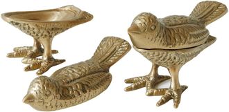 Loberon Deko-Vogel 2er Set Fairydell, Versteckter Stauraum, Detailreich Gearbeitet, Nostalgisch Verspielter Charme, Tierfiguren, Dekoration, Messing, antikmes