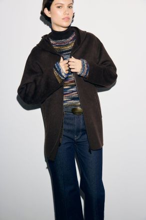 Gerard Darel Manteau &agrave; capuche en laine double face - ALVA - Cinnamon