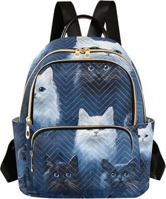Mnsruu Mini sac à dos pour femme, motif chat bleu, petit sac à dos tendance pour femme, sac à dos décontracté, Multi854, S