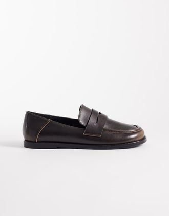 Asos Marble - Mocassins &agrave; bout rond en cuir de qualit&eacute; sup&eacute;rieure - Noir poli