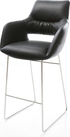 DELIFE Barstuhl Yago-Flex Echt-Leder Schwarz Kufengestell Edelstahl Taschenfederkern, Barstühle