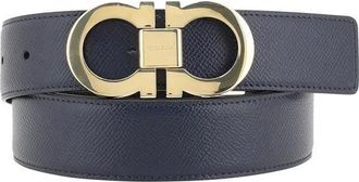 Ferragamo Homme, Accessoires, Bleu, Taille: 100 CM Ceinture en cuir r&eacute;versible avec boucle Gancini
