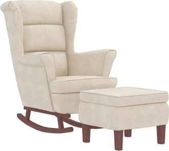 vidaXL Schaukelsessel und Hocker mit Holzbeinen Creme Samt Vidaxl