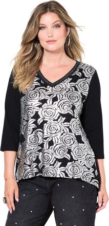 Miamoda Damen gro&szlig;e Gr&ouml;&szlig;en &Uuml;bergr&ouml;&szlig;en Plus Size T-Shirt, A-Linie, silbernes Rosenmuster schwarz 46 836032100-46