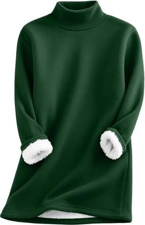 Generic Pull long en polaire pour femme - Pull dhiver pour femme - Manches longues - Pull à col montant - Chemises thermiques décontractées à col rond - Pull 