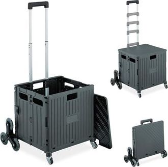 Relaxdays Einkaufstrolley Treppensteiger, klappbar, Einkaufskorb mit Rollen, Deckel, Teleskopgriff, bis 35kg, dunkelgrau
