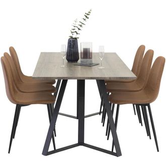 ebuy24 Ebuy24 - MarinaGRBL Essgruppe Esstisch El Holz dekor grau und 6 Polar Esszimmerst&uuml;hle pu Kunstleder braun
