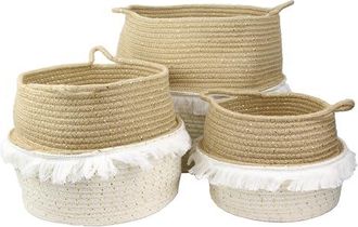 The Home Deco Factory Aufbewahrungskorb mit Fransen und Goldfasern, 3er-Set