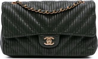 Chanel Hobo Bags - Medium Chevron Calfskin Coco Pleats Double Flap - Gr. unisize - in Grün - für Damen
