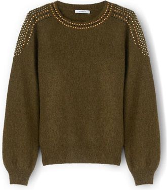 Motivi Femme, Pulls, Vert, Taille: 42 FR Pull en mohair &agrave; col rond avec clous