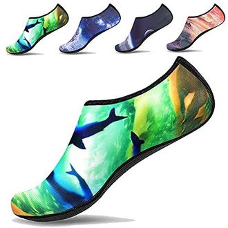 JACKSHIBO Chaussures de Sports Nautiques Dames Hommes Adultes Chaussettes Pieds Nus Enfants Garçons Filles Chaussures de Plage Natation Surf, 11 Océan 35/36EU