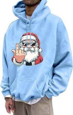 Generic Sweat &agrave; capuche graphique pour homme, imprim&eacute; P&egrave;re No&euml;l - Sweat &agrave; capuche &agrave; manches longues pour lautomne, bleu clair, XXL