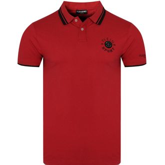 Plein Sport Rotes Poloshirt Mit Doppelstreifenkragen Und Tiger-design Auf Der R&uuml;ckseite