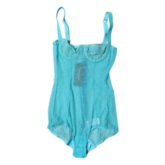 Dolce & Gabbana Femme, Tops, Bleu, Taille: 38 FR Body Balconnet en Tulle Bleu avec Logo