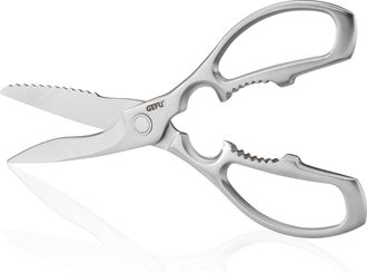 GEFU Vielzweckschere Primera | Universalschere aus Edelstahl mit Mikroverzahnung | Mit Nussknacker, Flaschen&ouml;ffner & Drehverschluss-&Ouml;ffner | Robust, scharf