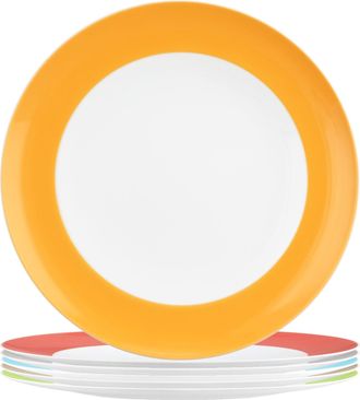 SELTMANN WEIDEN Liberty Pure Colors Mixed Speiseteller 6er Set, 27 cm, Flache Essteller mit farbigem Rand, Mix-&-Match-Geschirr, Spülmaschinen- und Mikrowellenfest, P