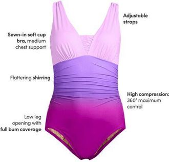 Lands End Gemusterter Shape-Badeanzug mit V-Ausschnitt SLENDER, Damen, Gr&ouml;&szlig;e:50 plus, Lila, Elasthan/Nylon-Mischung, by Lands End