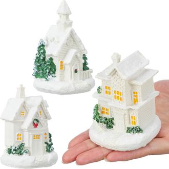 Pretyzoom SEWACC 3st&uuml;cke Beleuchtetes Weihnachtsdorf aus Kunstharz Mini Led-Beleuchtung f&uuml;r Tischdekoration Festliche Weihnachtsdorf-Sets Weihnachtsminiaturen f