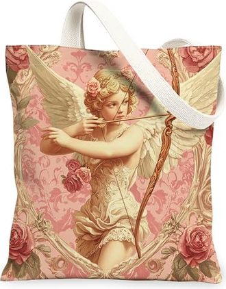 Generic Sac fourre-tout en toile aquarelle de Saint-Valentin pour faire du shopping, 33 x 38,1 cm, sac d&eacute;picerie r&eacute;utilisable pour femme, sac d&eacute;picerie r&eacute;util