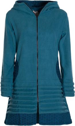 vishes Alternative Bekleidung - Damen lange Fleecejacke Hippiemantel &Uuml;bergangsjacke Zipfelkapuze t&uuml;rkis 46-48