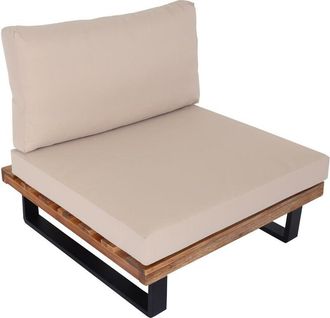 Hhg Lounge-Sessel HHG 469, Garten-Sessel, Spun Poly Akazie Holz MVG-zertifiziert Aluminium hellbraun, Polster beige