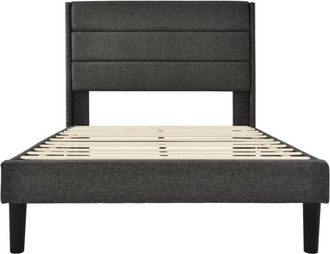 Liberte Lit double rembourr&eacute; pour ado 90x200, avec cadre de lit et t&ecirc;te de lit, gris
