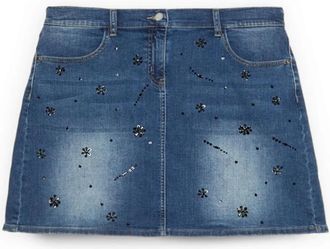 Fiorella Rubino Femme, Jupes, Bleu, Taille: 52 FR Mini-jupe en jean avec appliqu&eacute;s