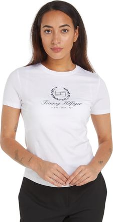 Tommy Hilfiger Damen T-Shirt Kurzarm Slim Flag Tee Rundhalsausschnitt, Weiß (Th Optic White), XXS
